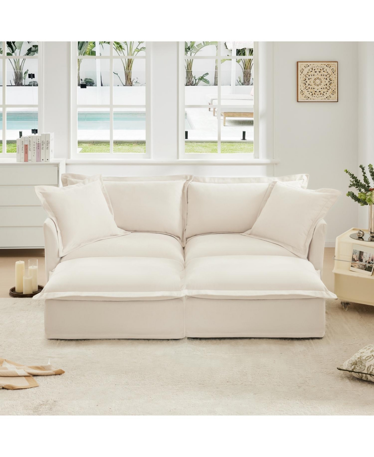 Click here for Streamdale Cream Chenille 2-Seater Sofa with Ottom... prices