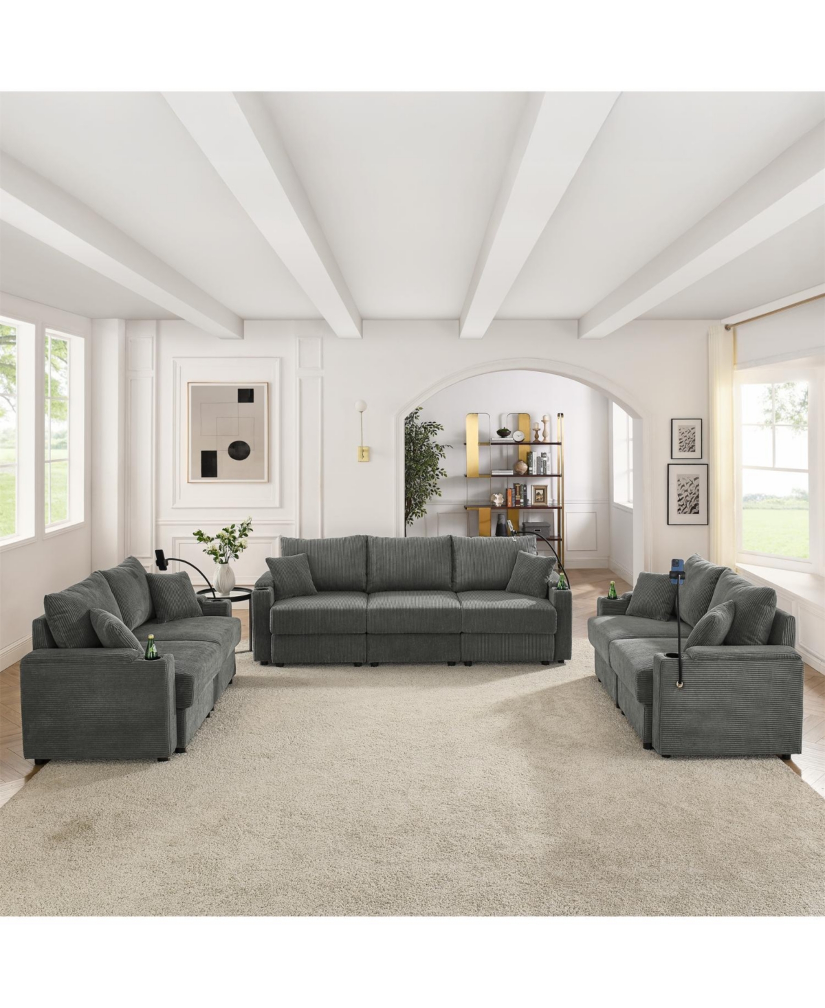 Click here for Streamdale Modern 7-Seat Sofa with Cup Holders  Ch... prices