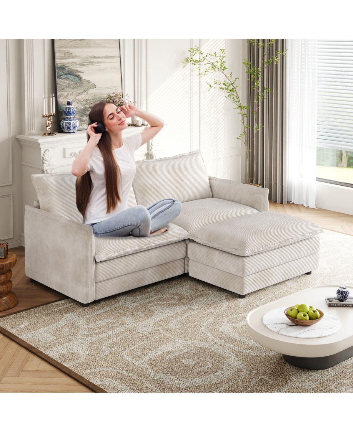 Click here for Streamdale Corduroy Loveseat Sofa with Ottoman & 2... prices