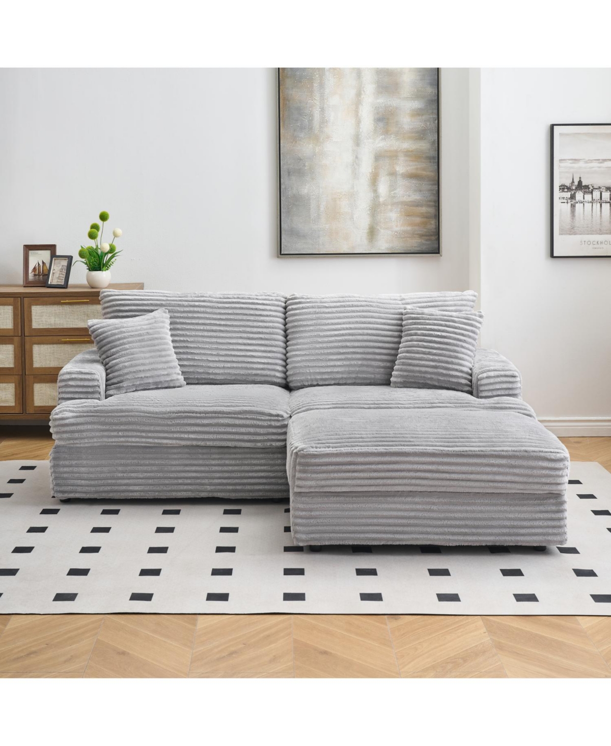 Click here for Streamdale 82 inches gray corduroy sofa  storage f... prices