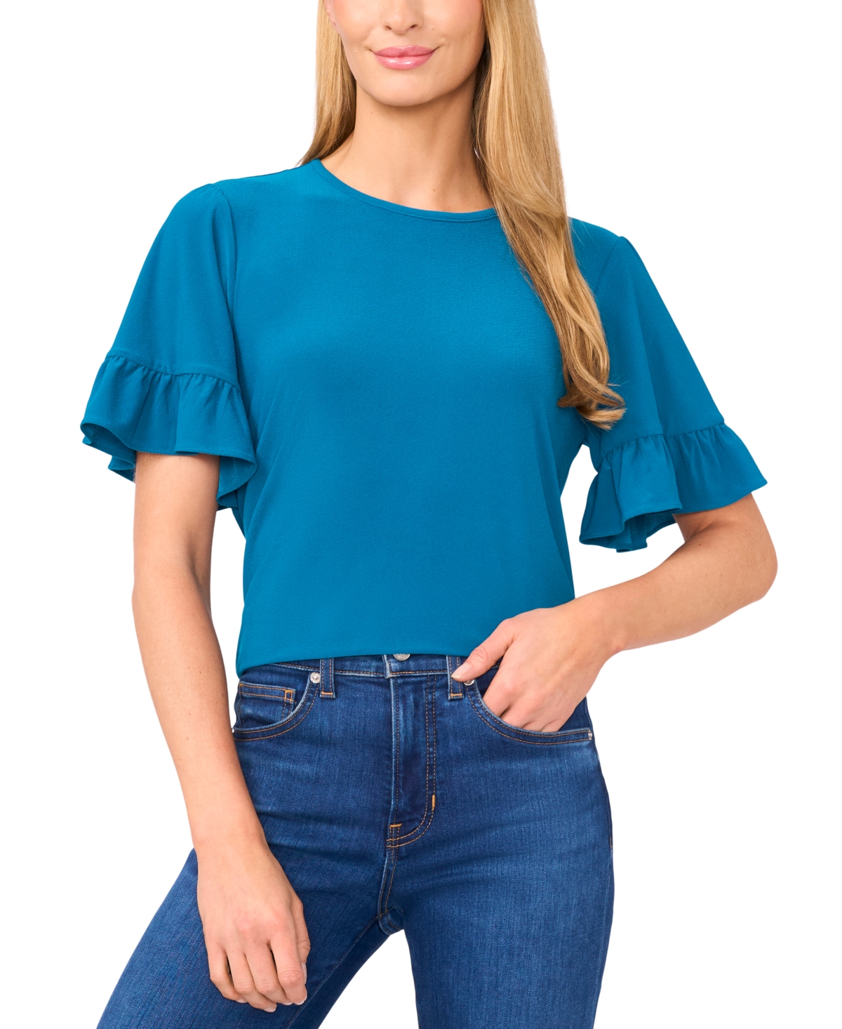 Click here for CeCe Womens Ruffled Short-Sleeve Tiered Top - Deep... prices