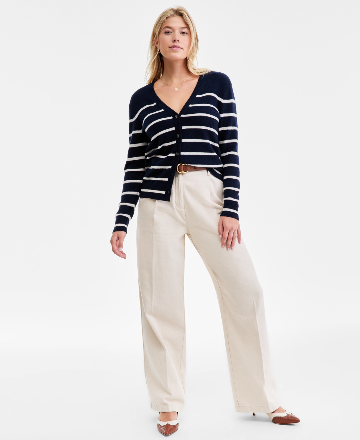 Click here for Charter Club Petite Striped Cashmere Boyfriend Car... prices
