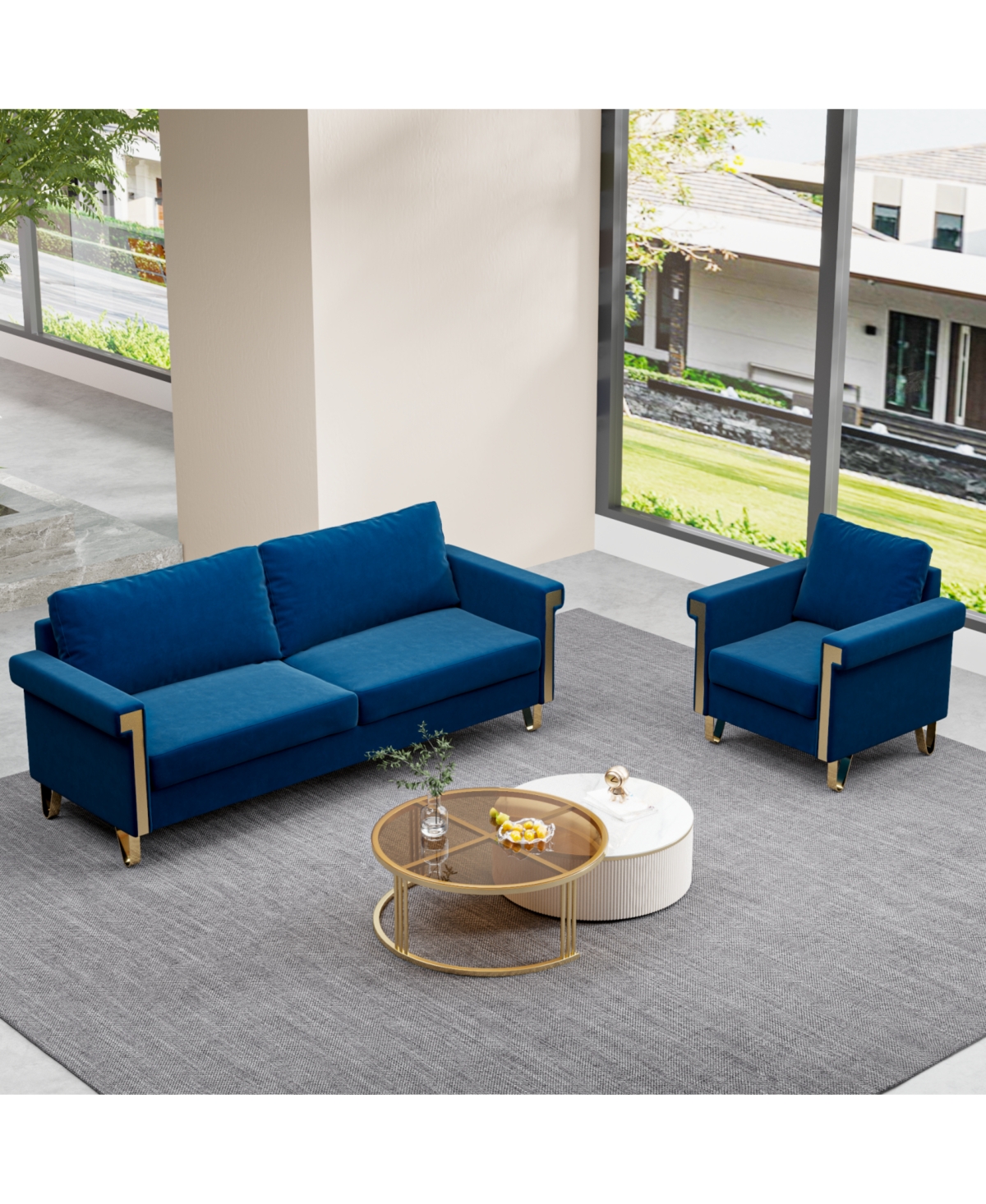 Click here for Blue Velvet Sofa Set: Modern Sofa with Matching Ch... prices