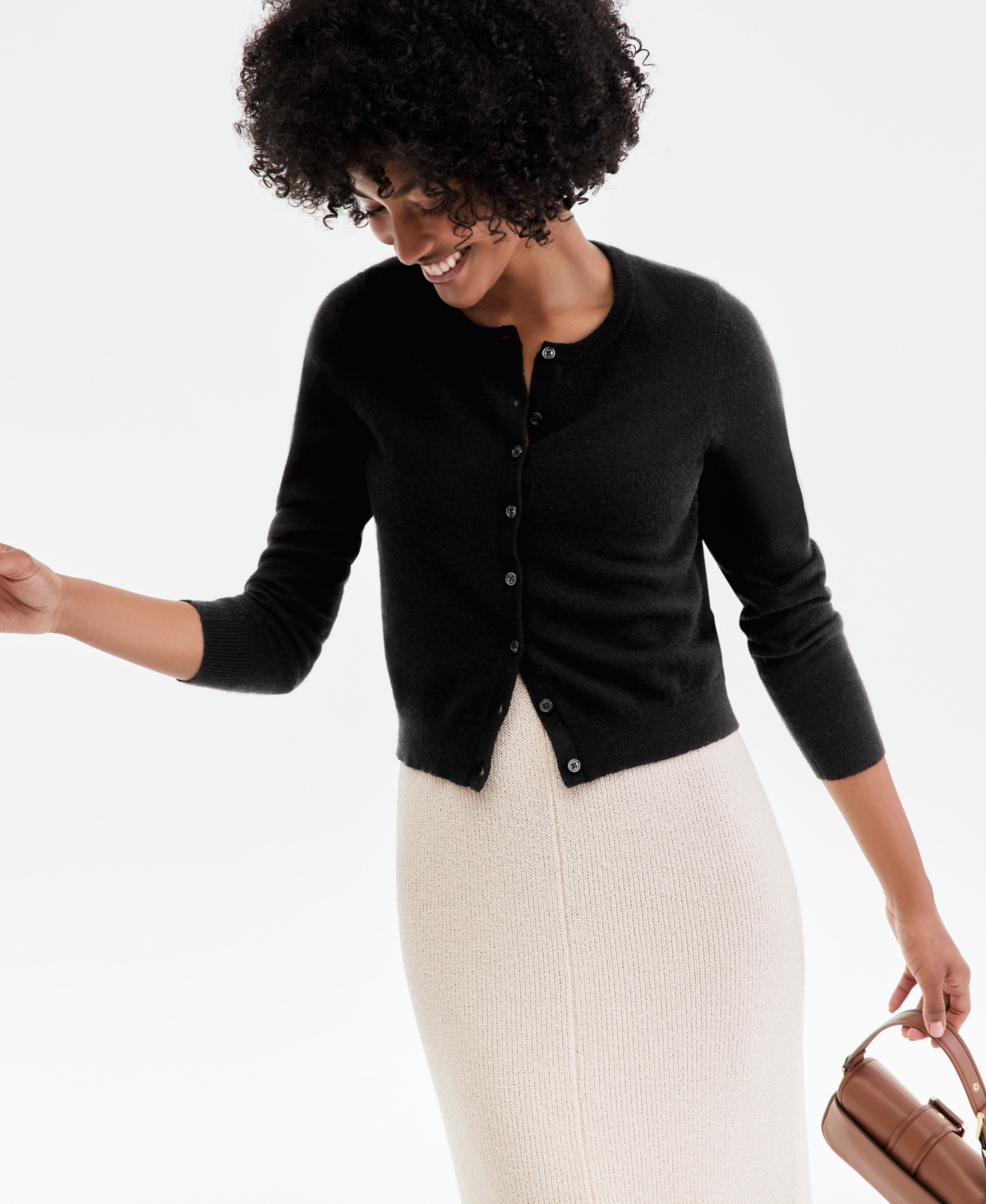 Click here for Charter Club Petite Cashmere Crewneck Button-Front... prices