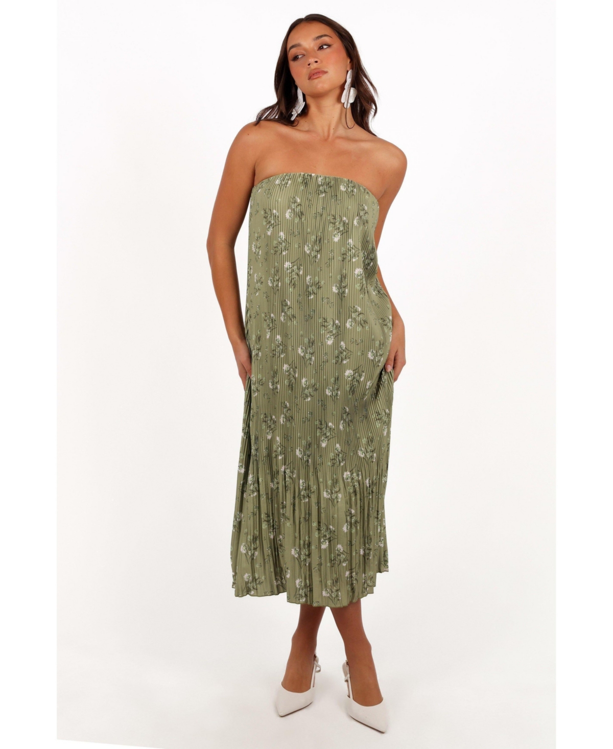 Petal and Pup Womens Sylvie Strapless Midi Dress - Sage botanical