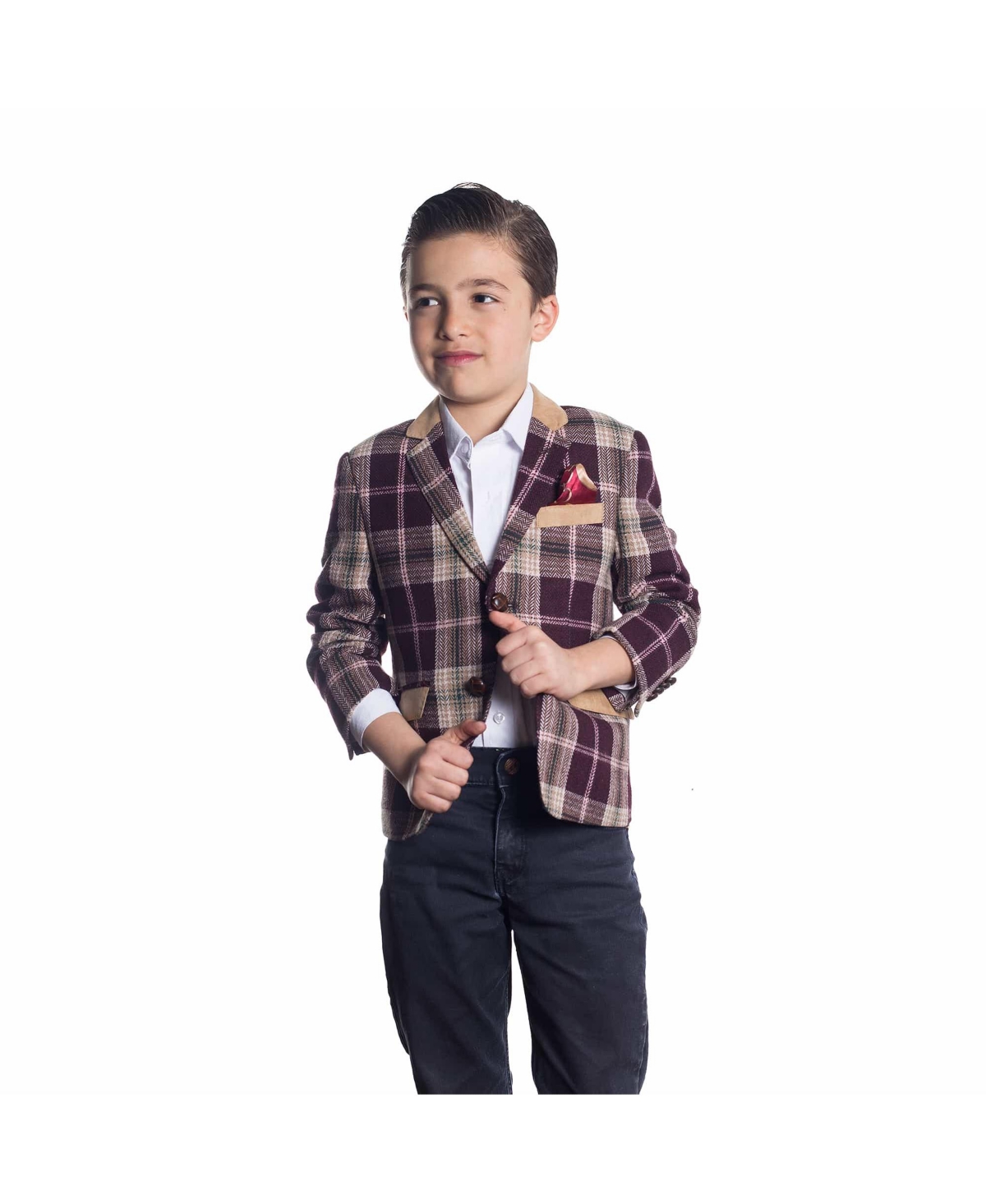 Click here for Elie Balleh Boys Wine Slim Fit Plaid Sports Coat -... prices