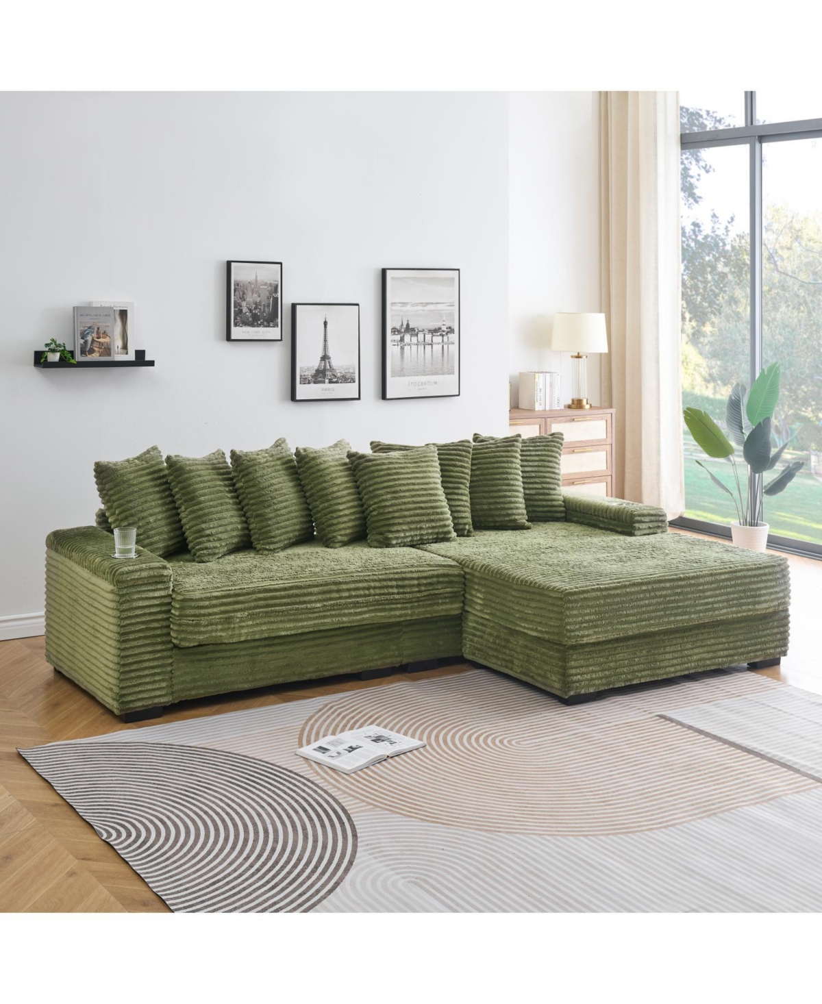 Click here for Streamdale Green Corduroy Sofa w/ Cup Holders  Loc... prices