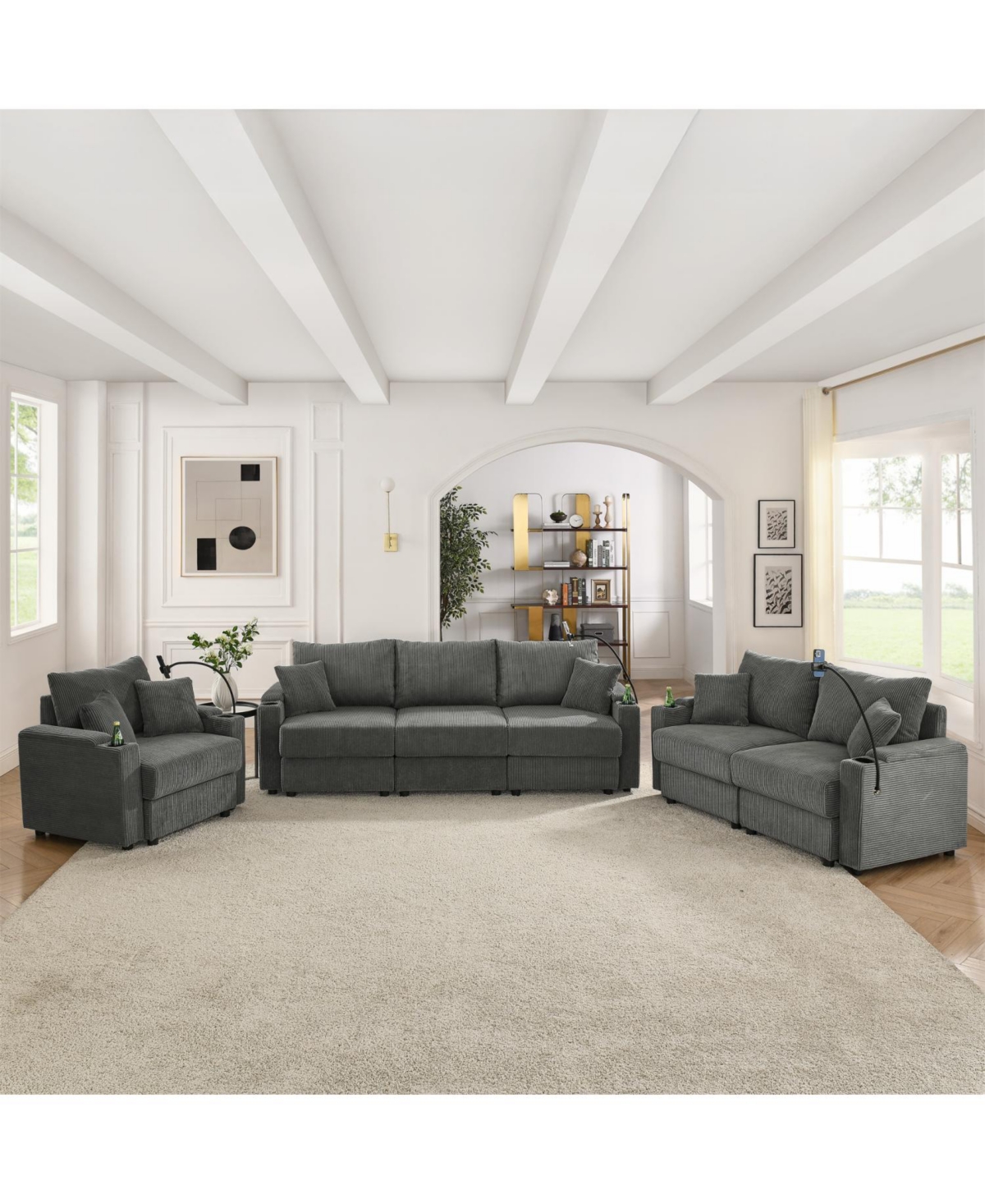 Click here for Streamdale Corduroy Sofa Set with Storage  Cup Hol... prices