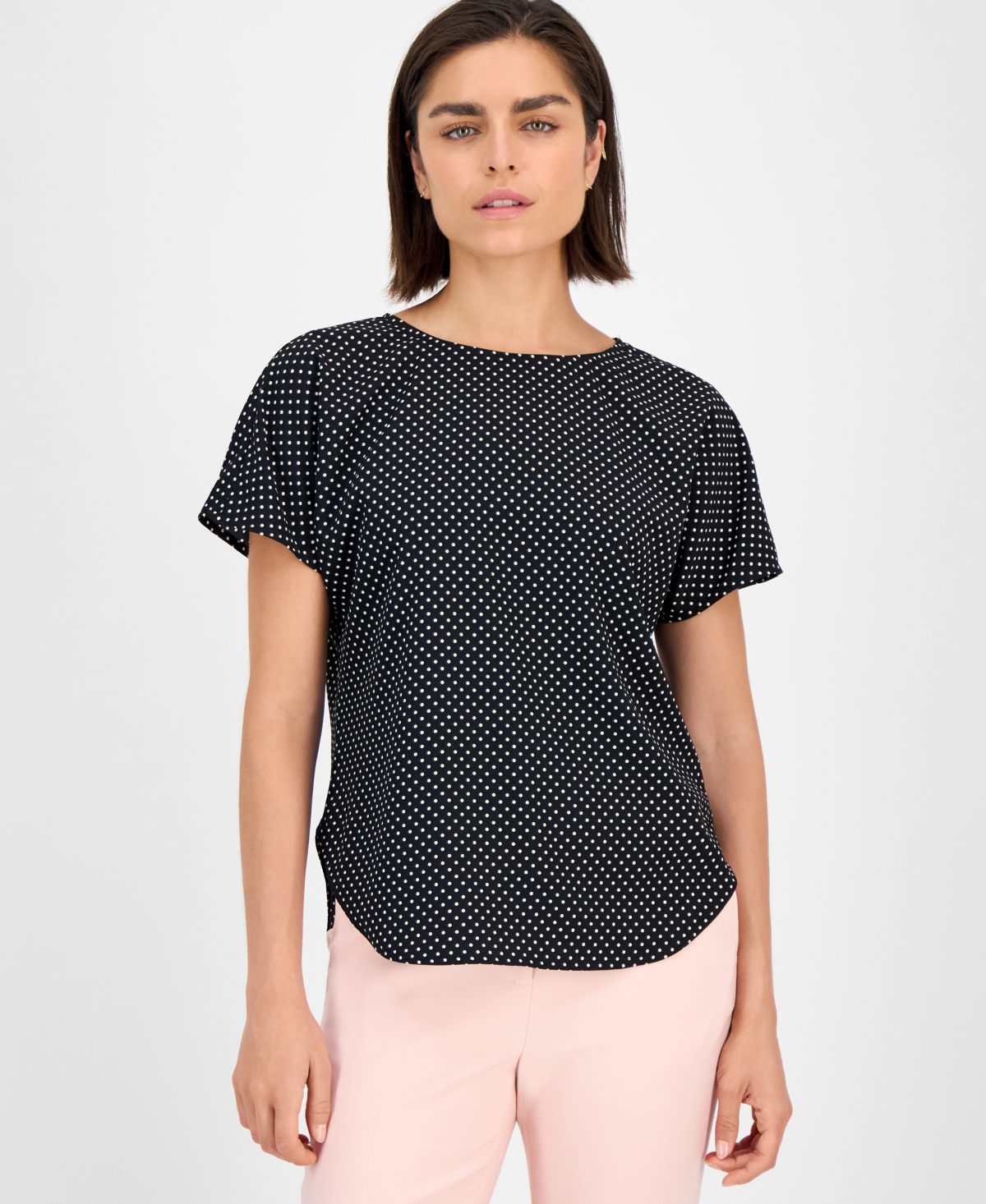 Click here for Anne Klein Petite Bateau Neck Short-Sleeve Top - A... prices
