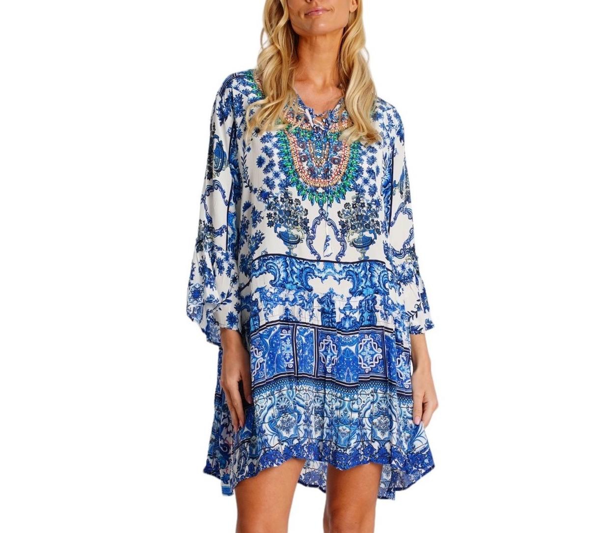 Click here for La Moda Clothing Womens Printed Pleated Short Dres... prices