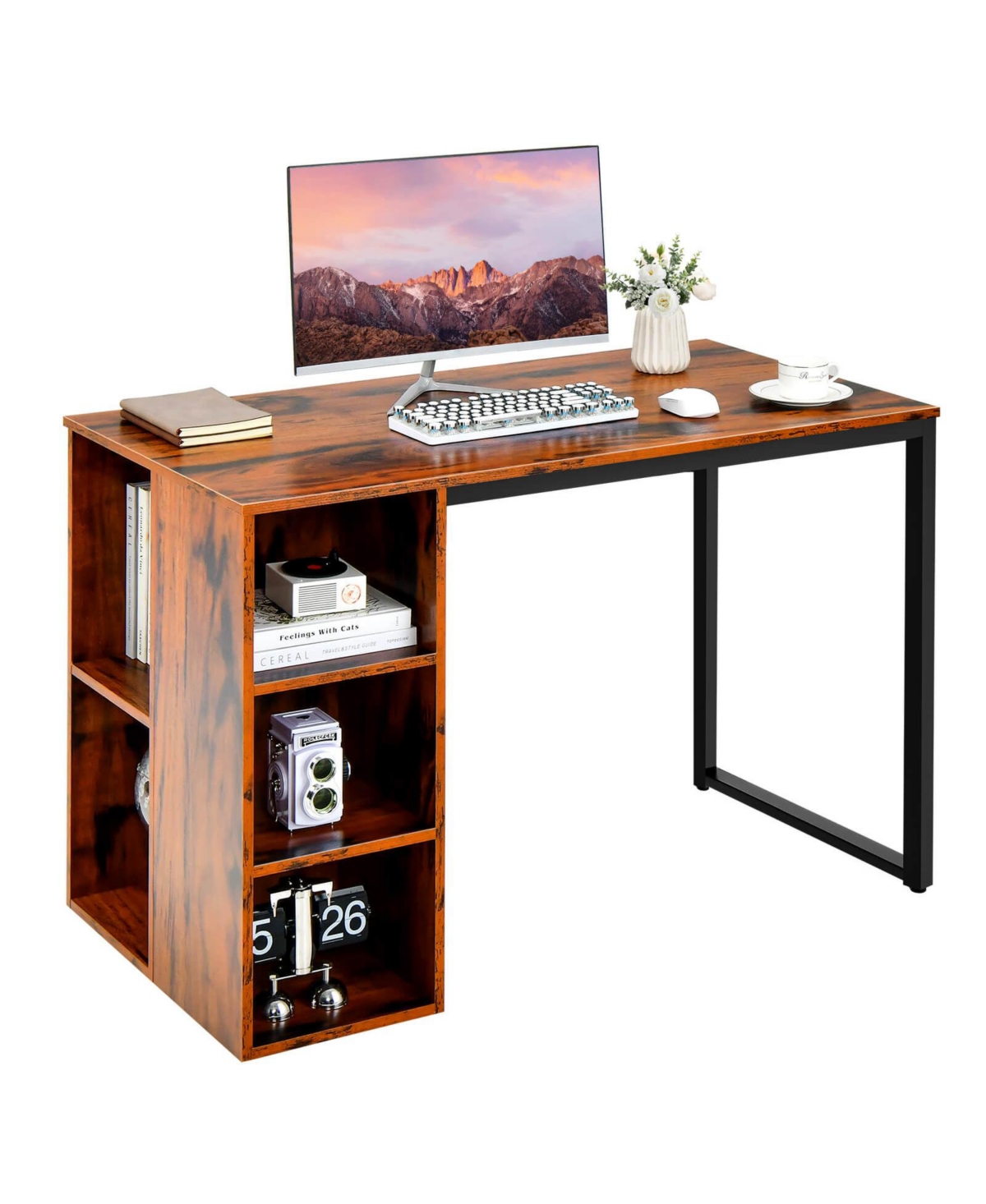 Click here for Computer Desk with 5 Side Shelves and Metal Frame... prices