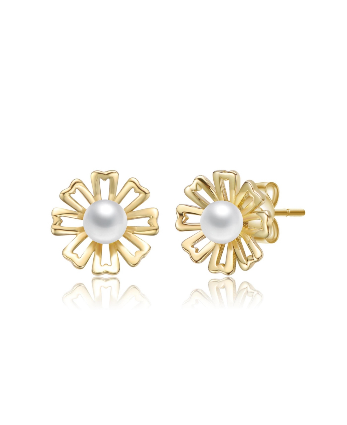 Click here for 14K Gold Plated with White Pearl Flower Pearl Stud... prices
