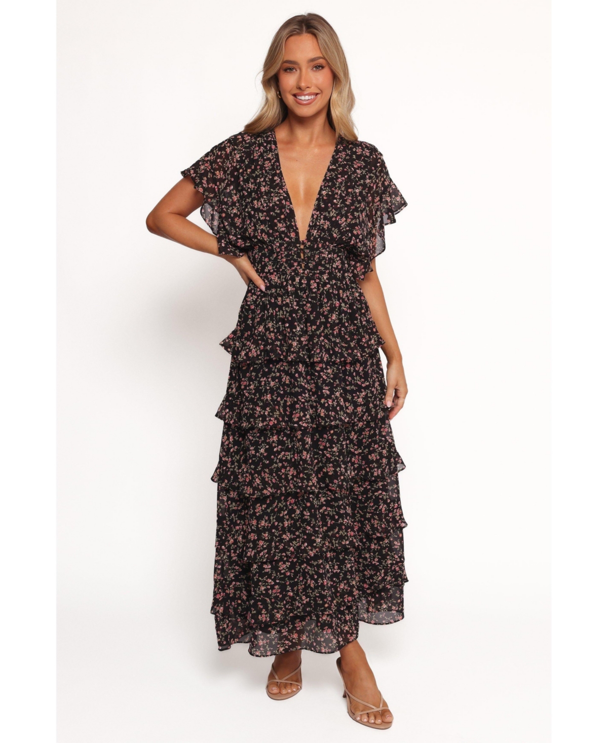 Click here for Petal and Pup Womens Wendi Ruffle Dress - Black fl... prices