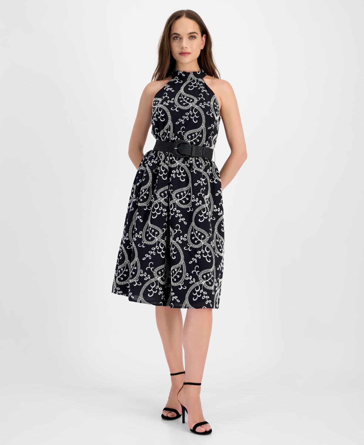 Click here for Anne Klein Womens Halter Neck Belted Midi Dress -... prices