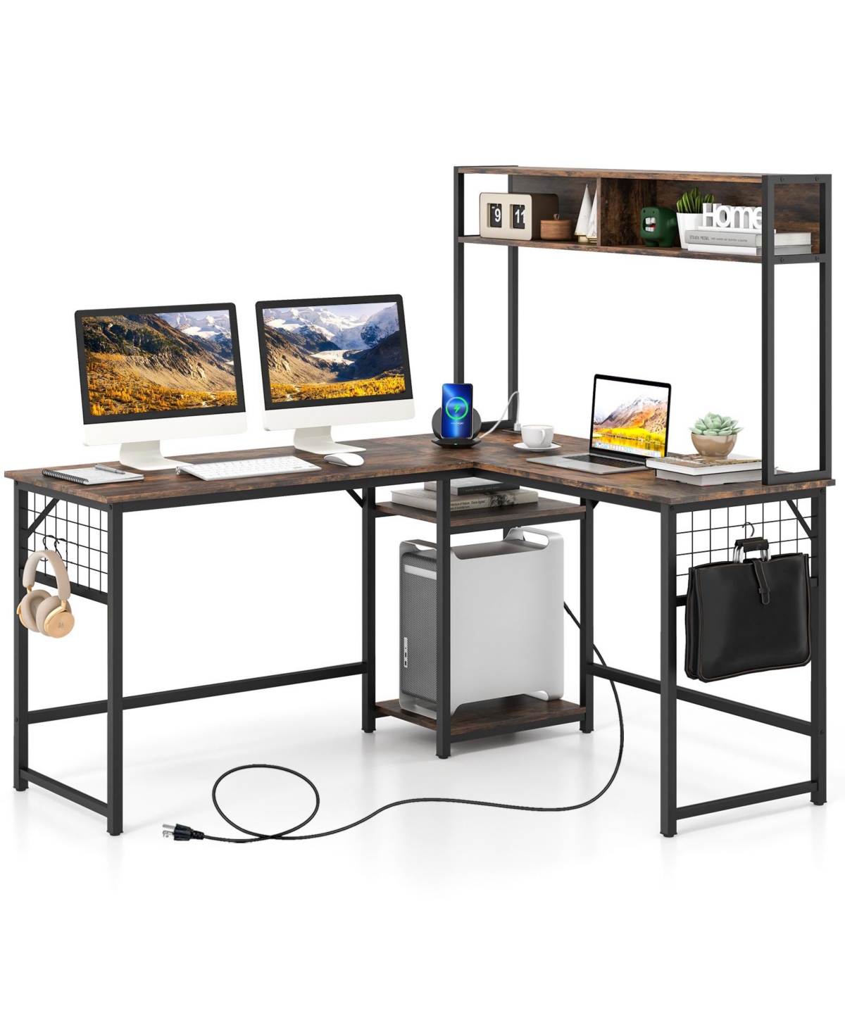 Click here for L-shaped Desk with Power Outlet Hutch - Brown prices