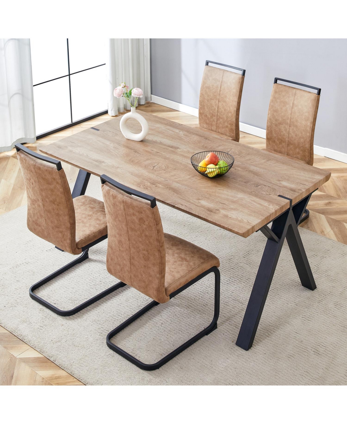 Click here for Wood-Textured Mdf Dining Table & Black A-Frame Leg... prices