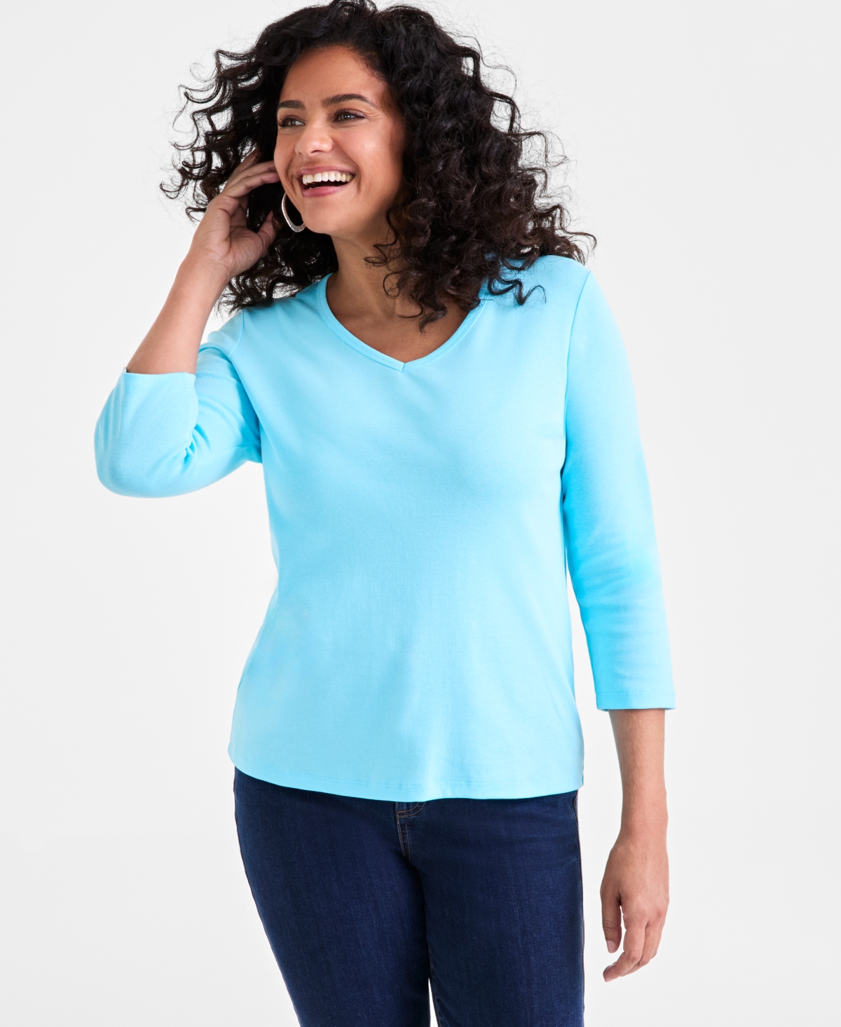 Click here for Style & Co Womens Cotton 3/4-Sleeve V-Neck Tee  Cr... prices