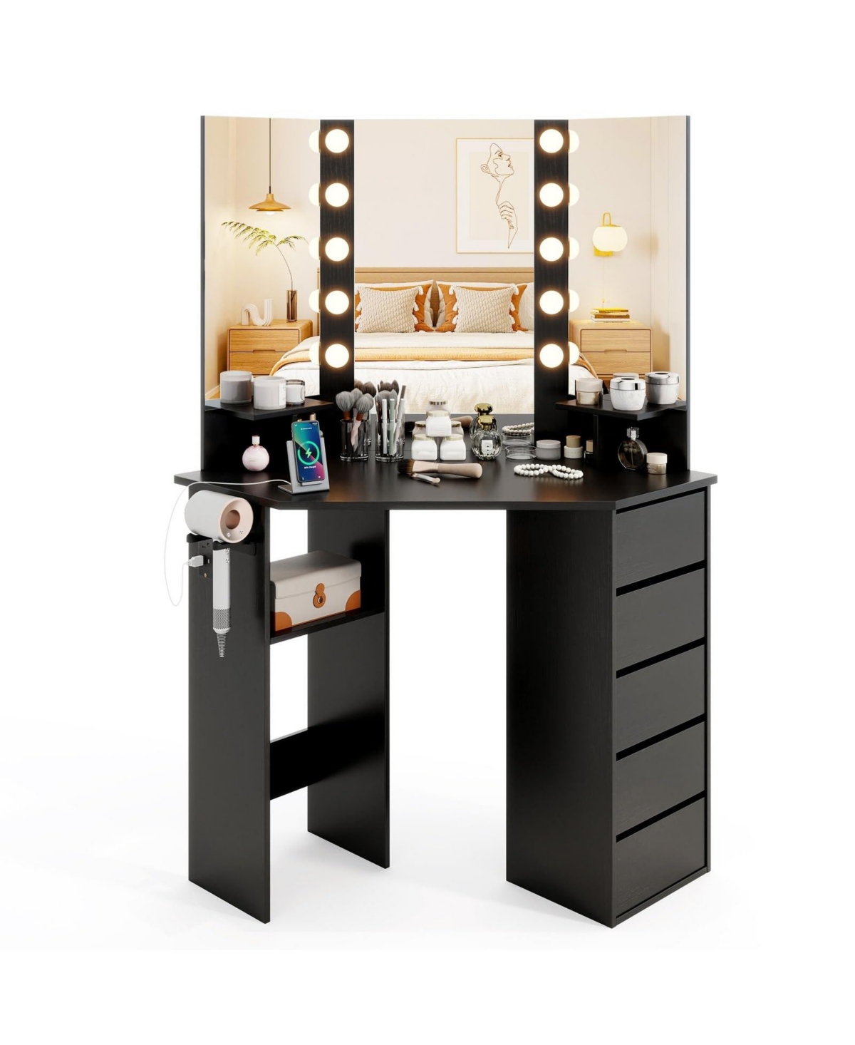 Click here for Corner Vanity Desk with 3-Color Led Lighted Mirror... prices