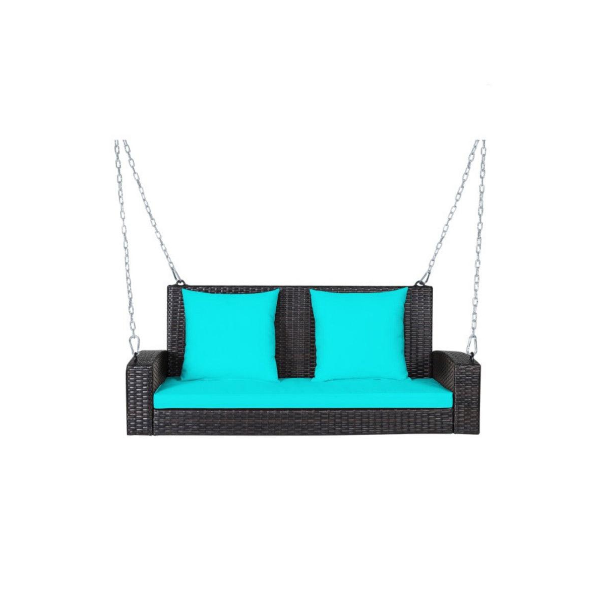 Click here for 2-Person Wicker Hanging Porch Swing with 2 Back Cu... prices