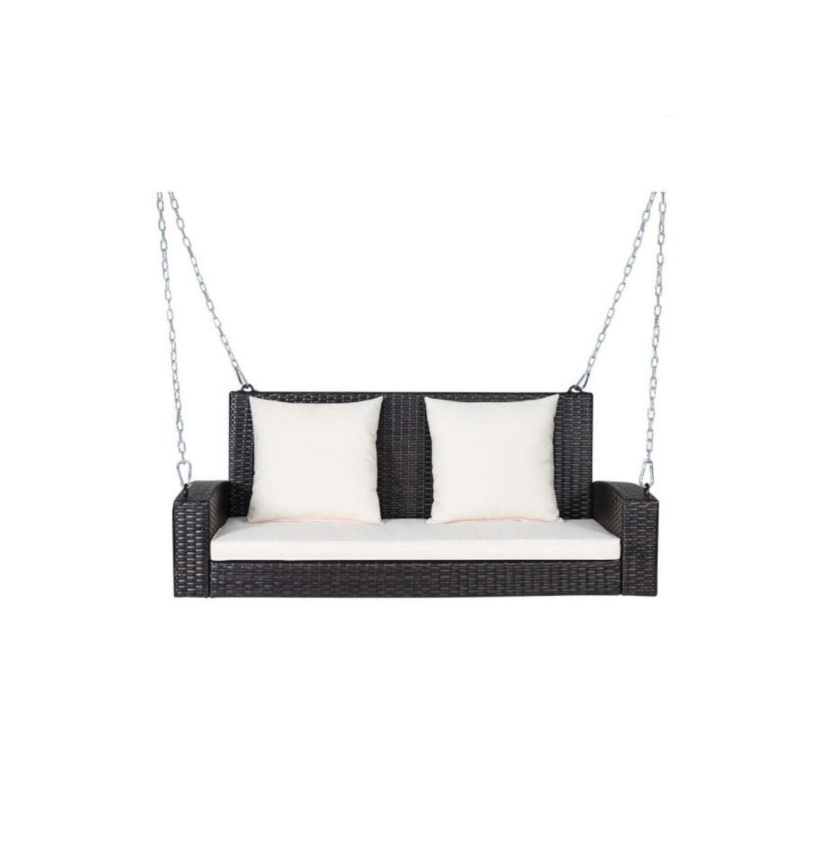 Click here for 2-Person Wicker Hanging Porch Swing with 2 Back Cu... prices