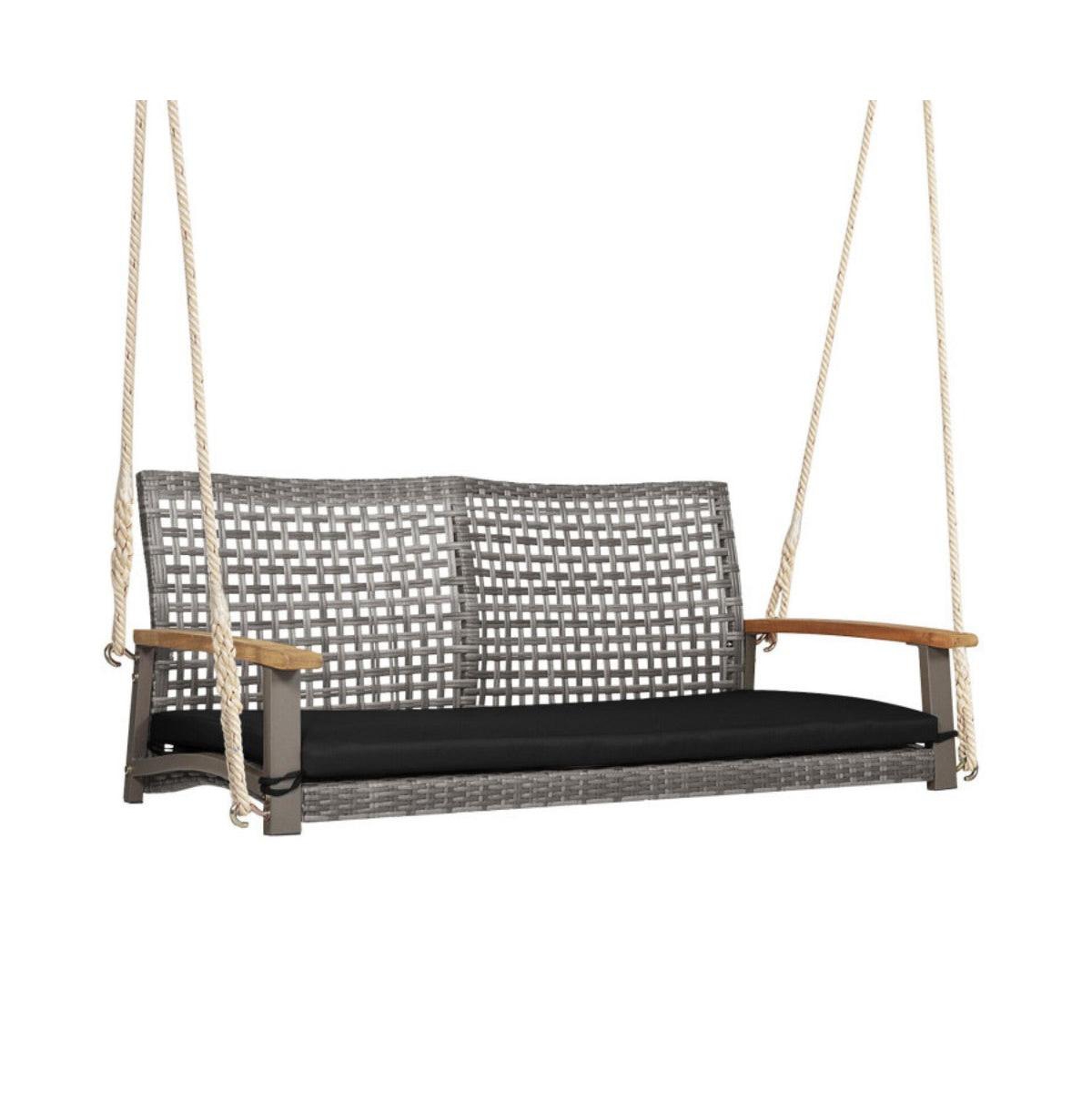 Click here for 2-Person Patio Wicker Hanging Swing Chair - Black prices
