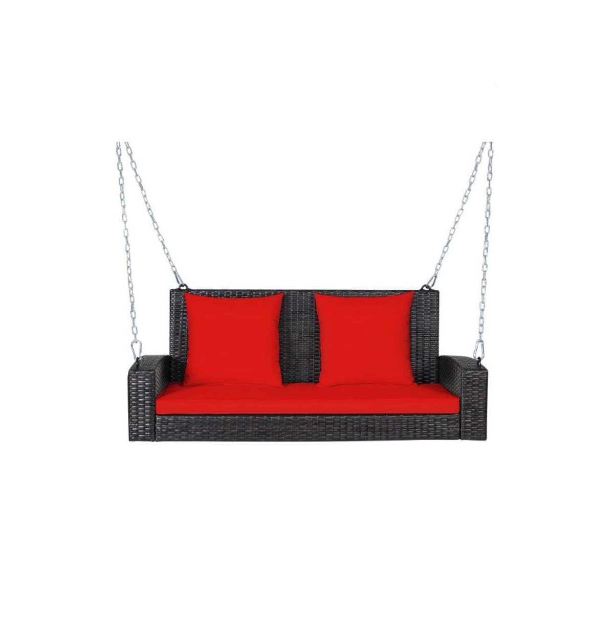 Click here for 2-Person Wicker Hanging Porch Swing with 2 Back Cu... prices