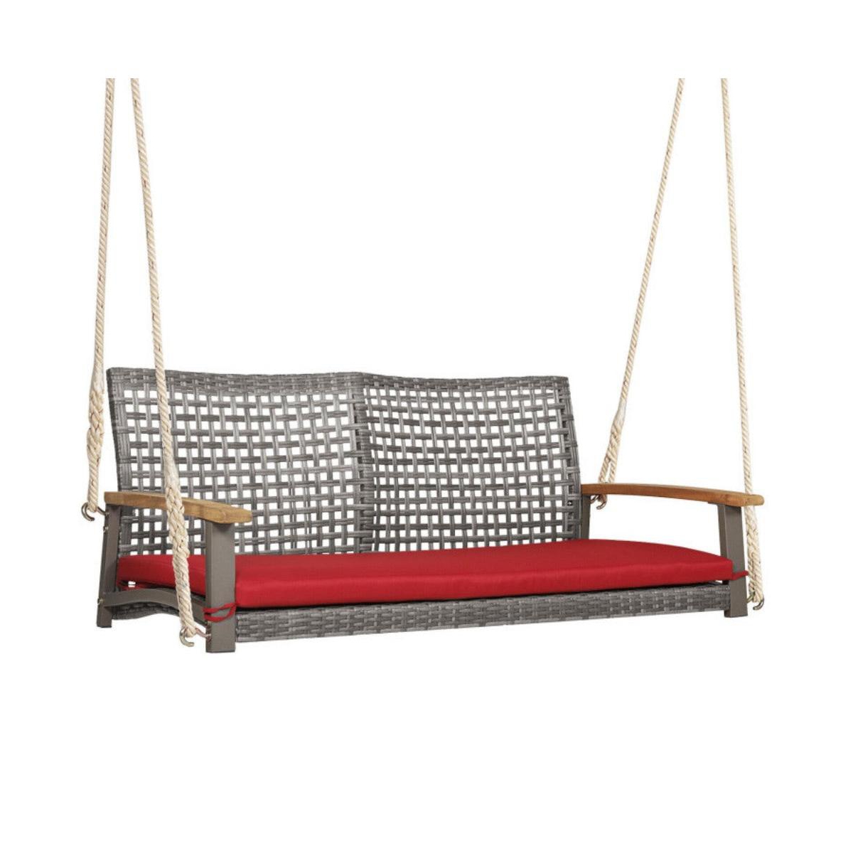 Click here for 2-Person Patio Wicker Hanging Swing Chair - Red prices