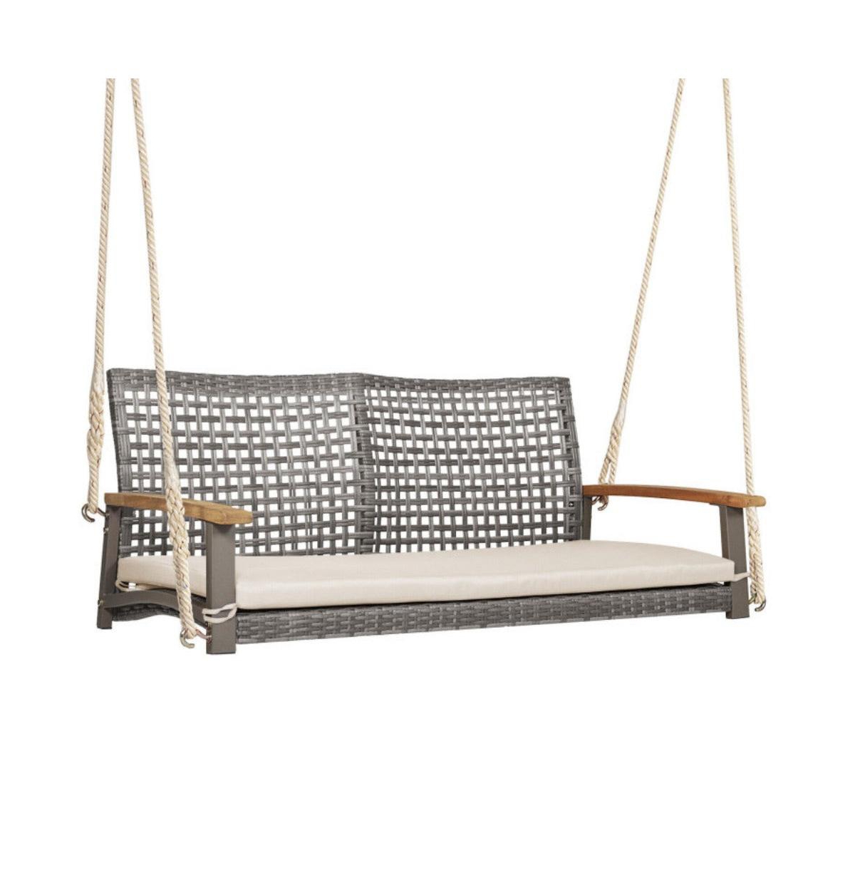 Click here for 2-Person Patio Wicker Hanging Swing Chair - Off wh... prices