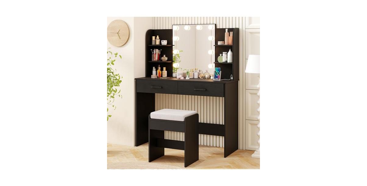 Click here for Vanity Set with Lighted Mirror and Stool with Powe... prices