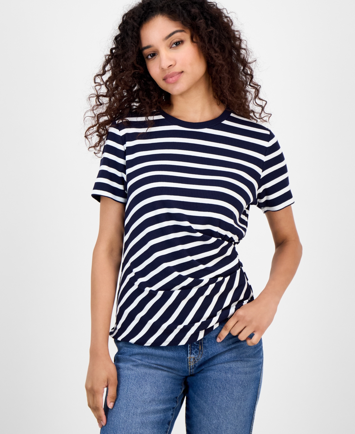 Click here for Nautica Jeans Womens Striped Twisted Top - Night S... prices