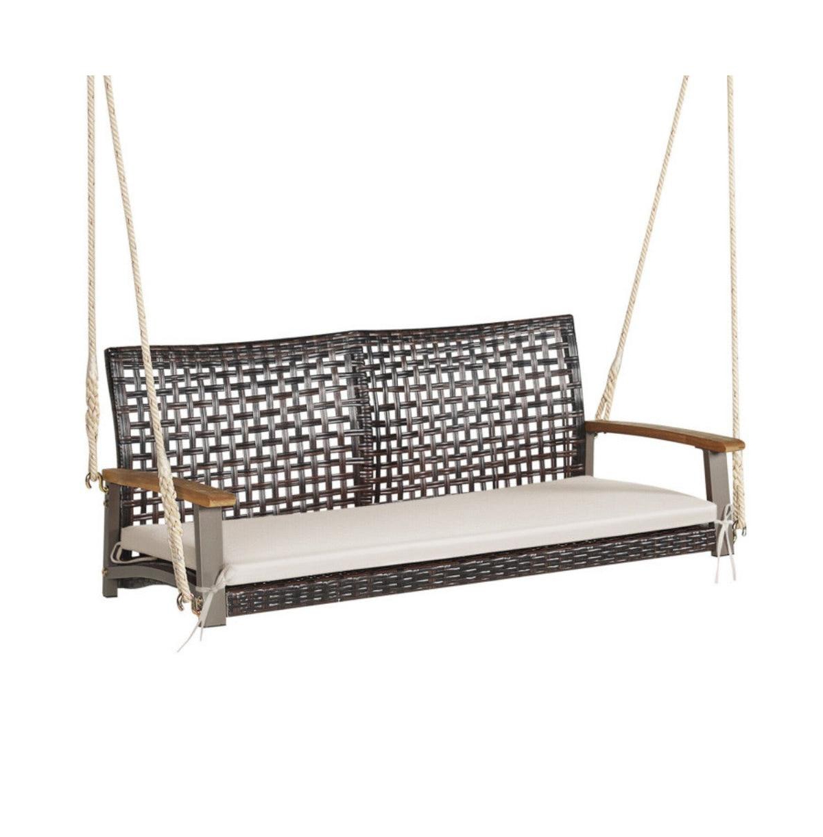 Click here for 2-Person Rattan Hanging Porch Swing Chair - Off wh... prices