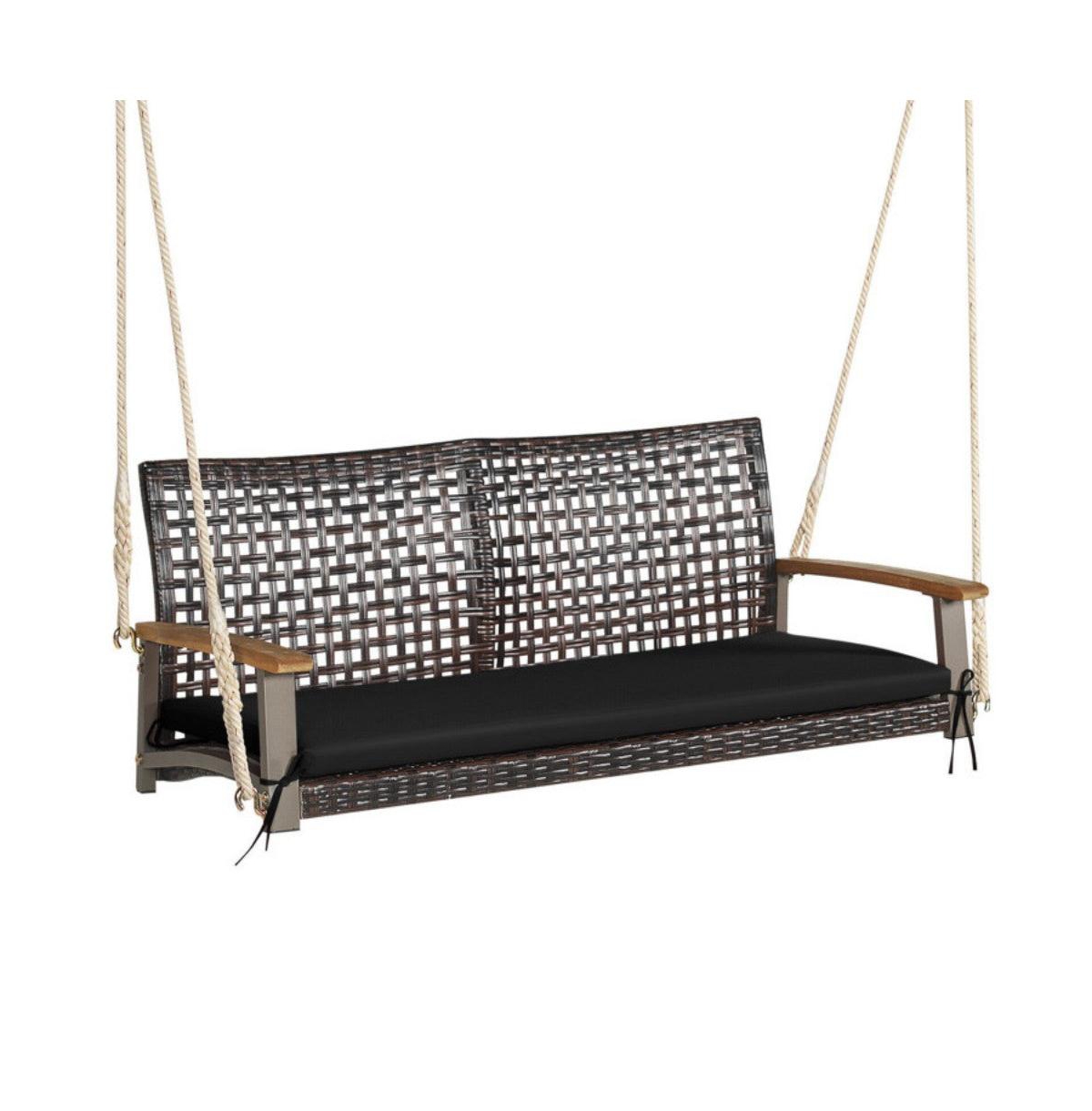 Click here for 2-Person Rattan Hanging Porch Swing Chair - Black prices