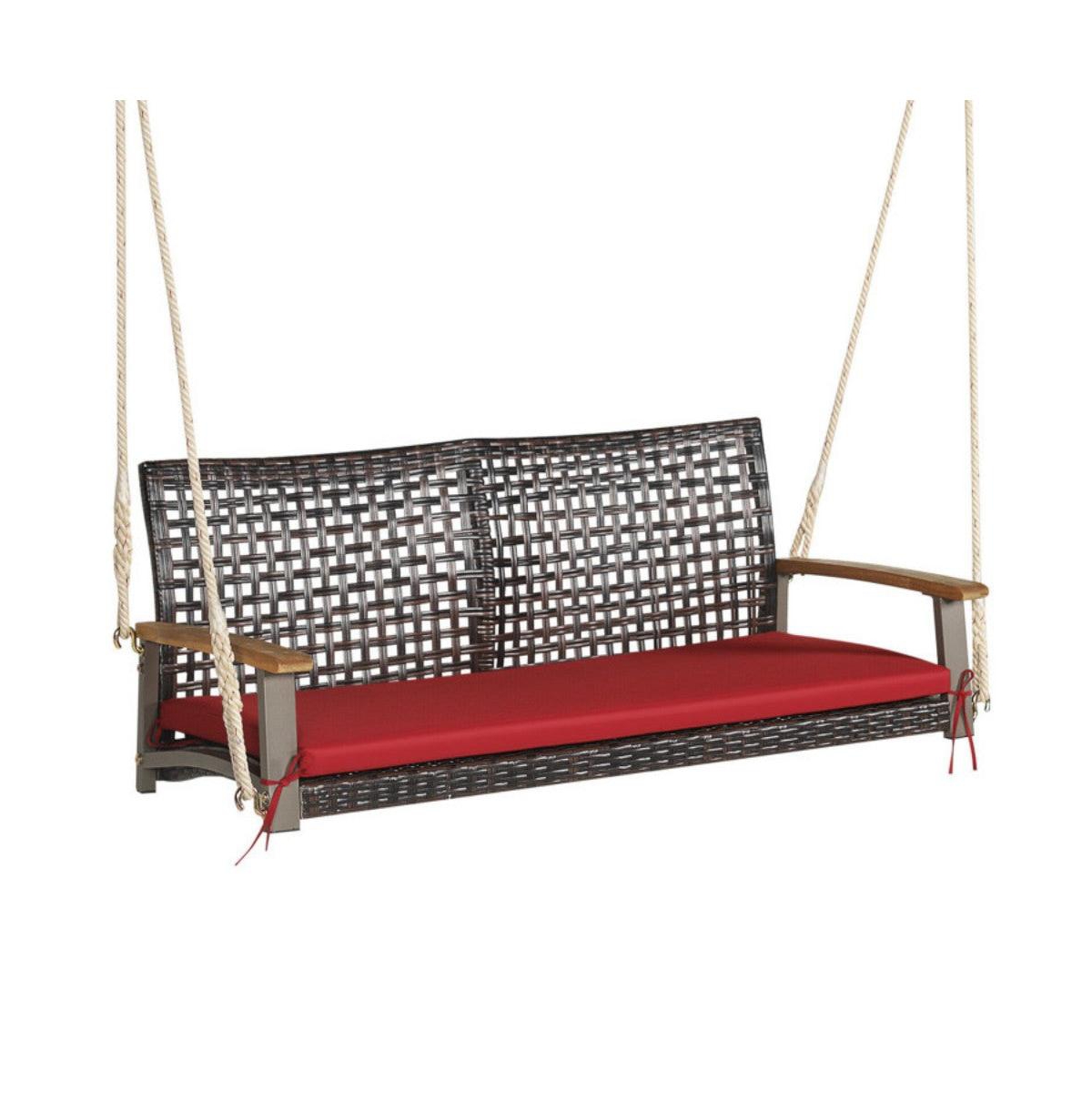 Click here for 2-Person Rattan Hanging Porch Swing Chair - Red prices