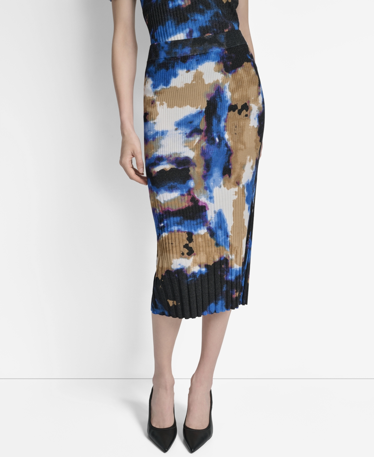 Click here for Dkny Womens Printed Rib-Knit Midi Skirt - Clouded... prices