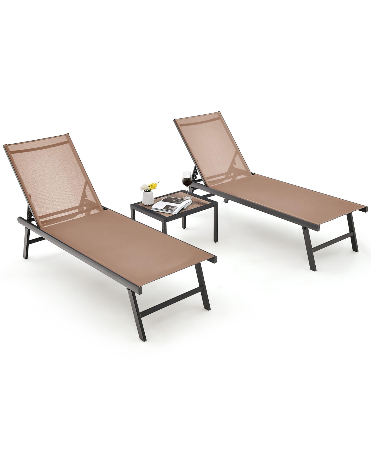 Click here for Gymax 3pcs Patio Chaise Lounge Set Aluminum Reclin... prices