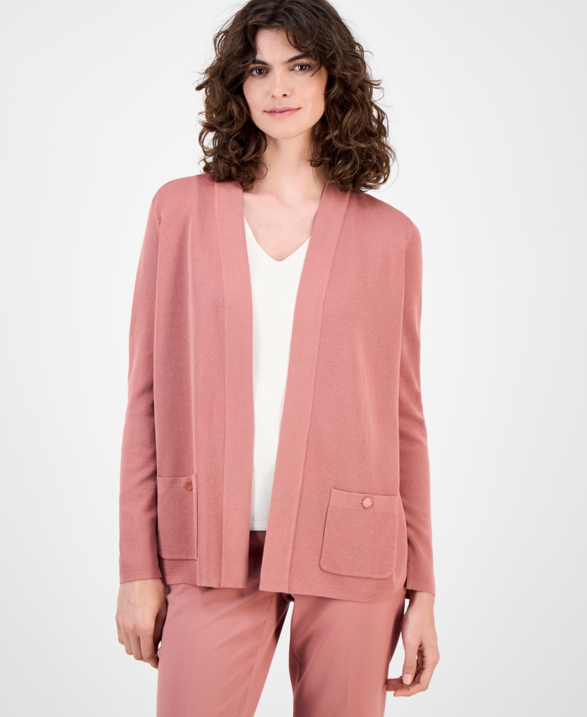 Click here for Anne Klein Womens Malibu Fine Rib Open-Front Cardi... prices