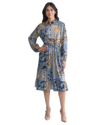 Jones New York Women's Collared Paisley Tie-Waist Shirtdress - Macy's