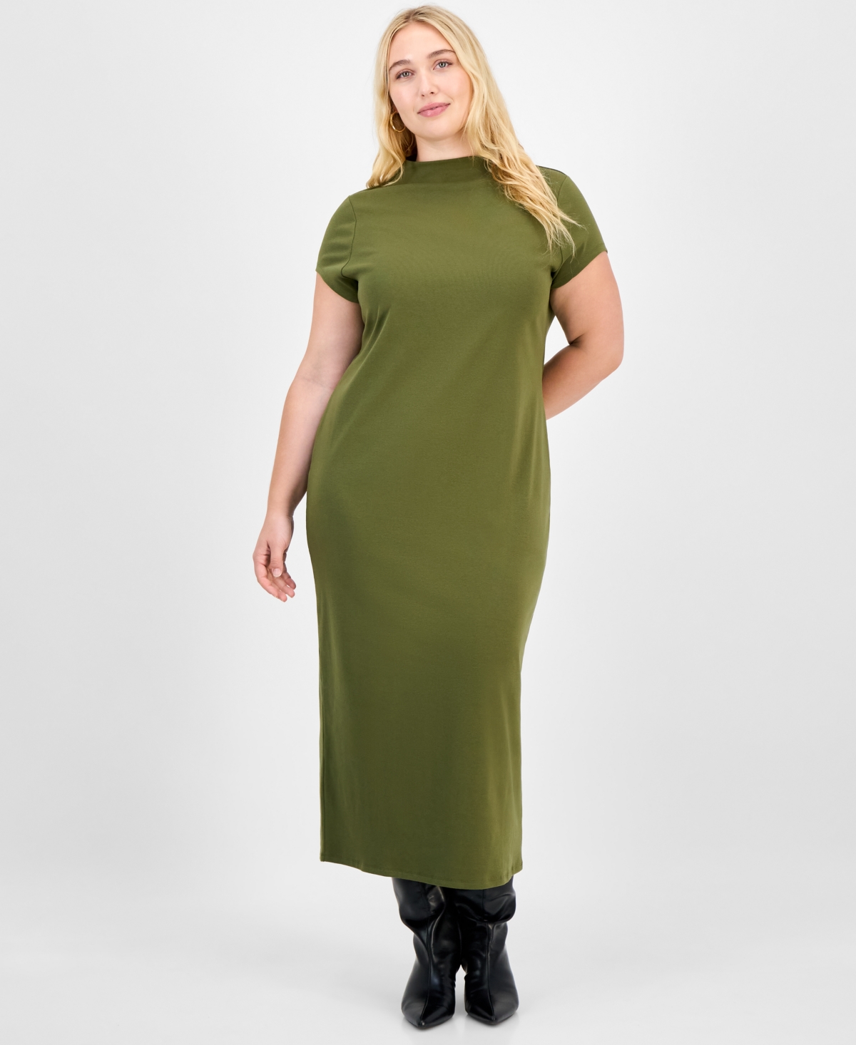 Click here for Bar Iii Trendy Plus Ribbed Mock-Neck Midi Dress  M... prices