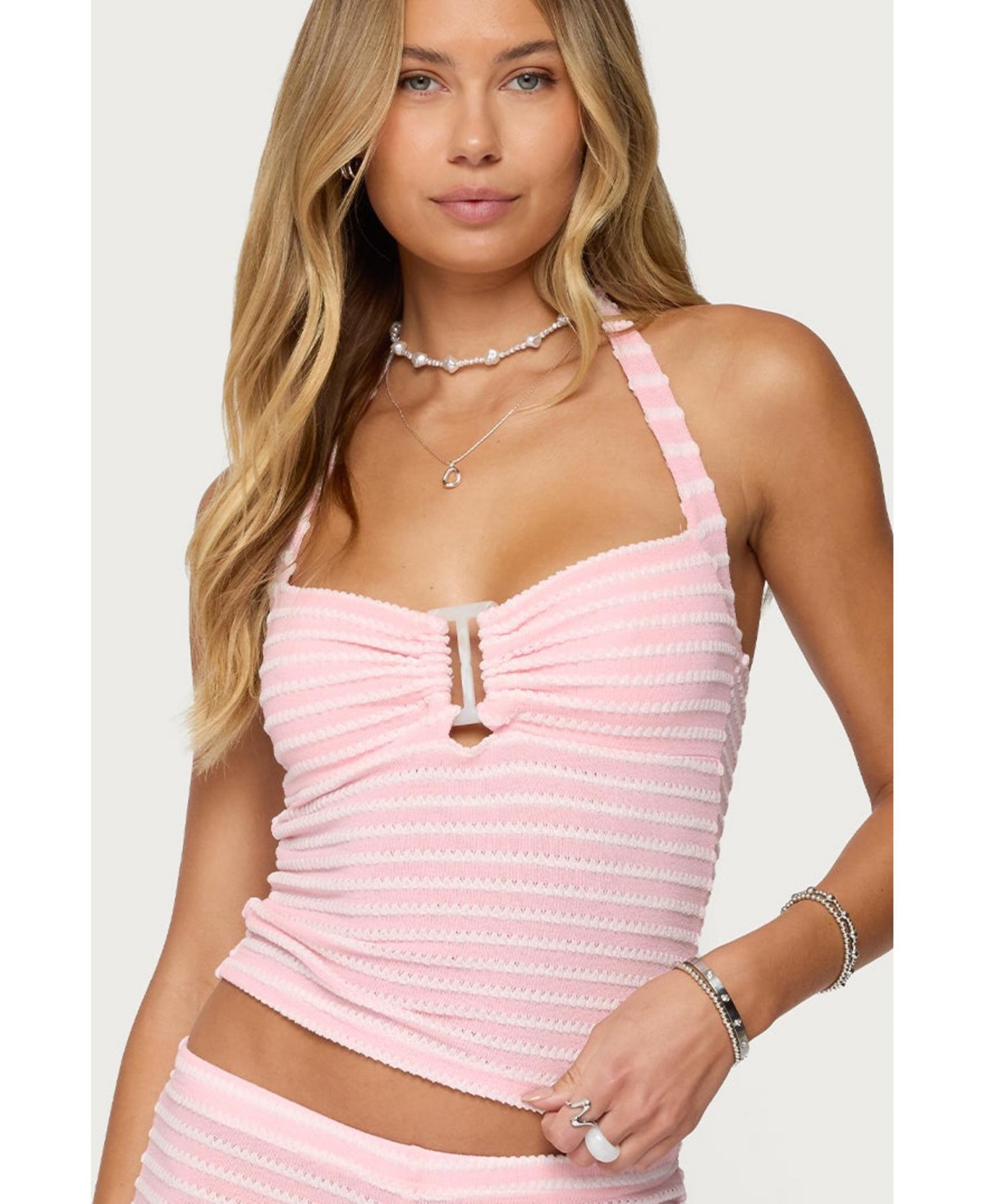 Click here for Edikted Womens Lovina Textured Striped Halter Top... prices
