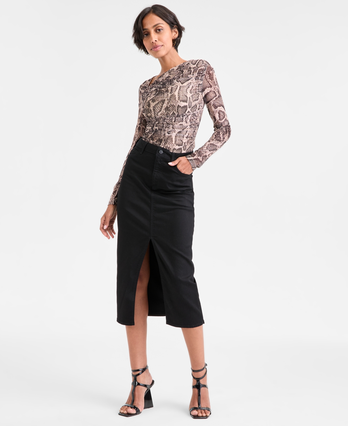 Click here for Guess Womens Mila Denim Midi Skirt - Space Black prices