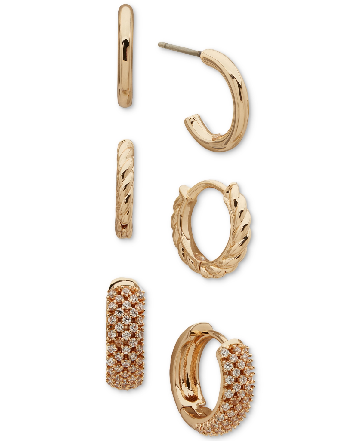 Click here for Anne Klein Metal 3-Pc. Set Twist Lattice Hoop Earr... prices