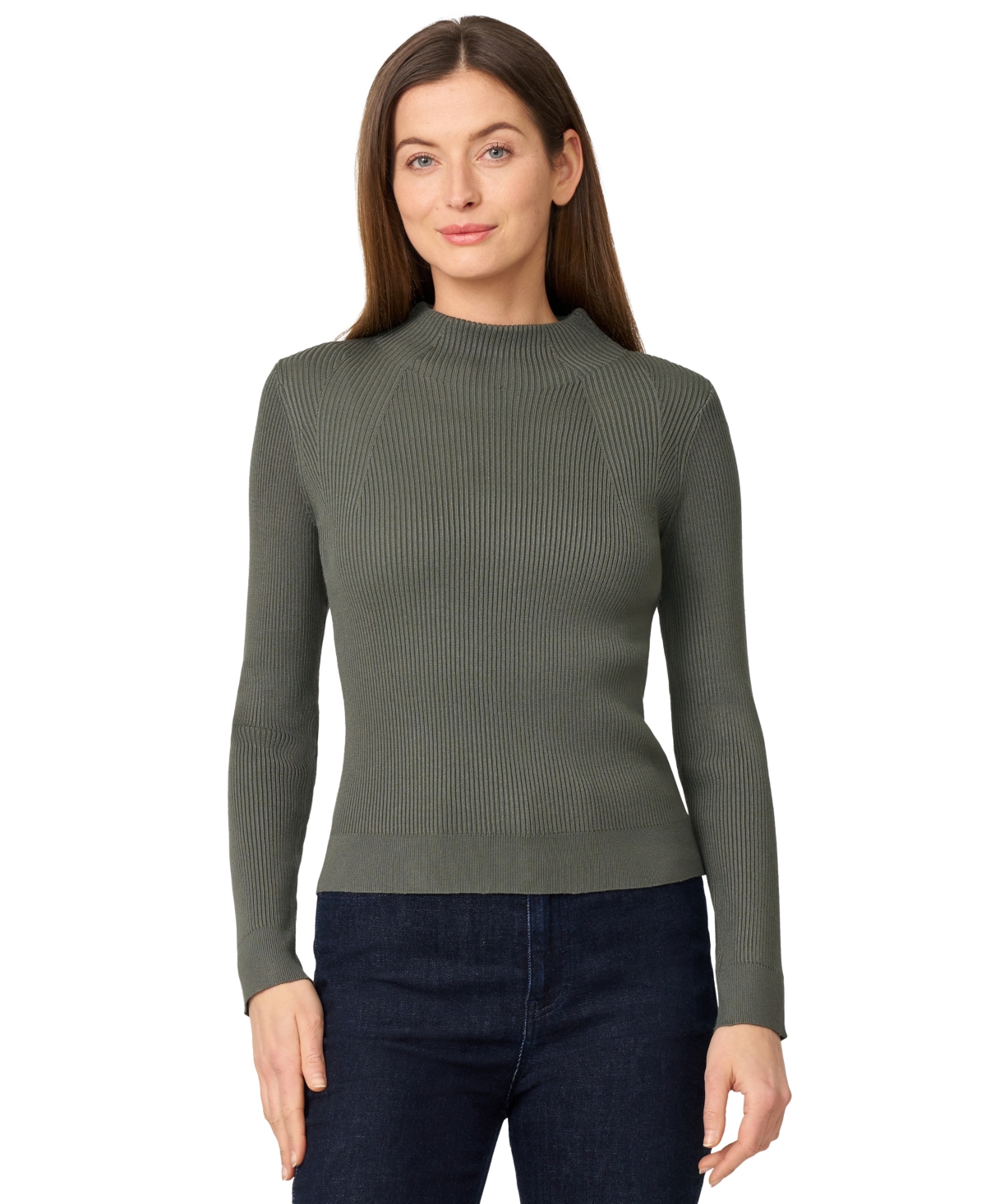 Melissa Paige Womens Mock-Neck Rib-Knit Sweater - Dry Oregano