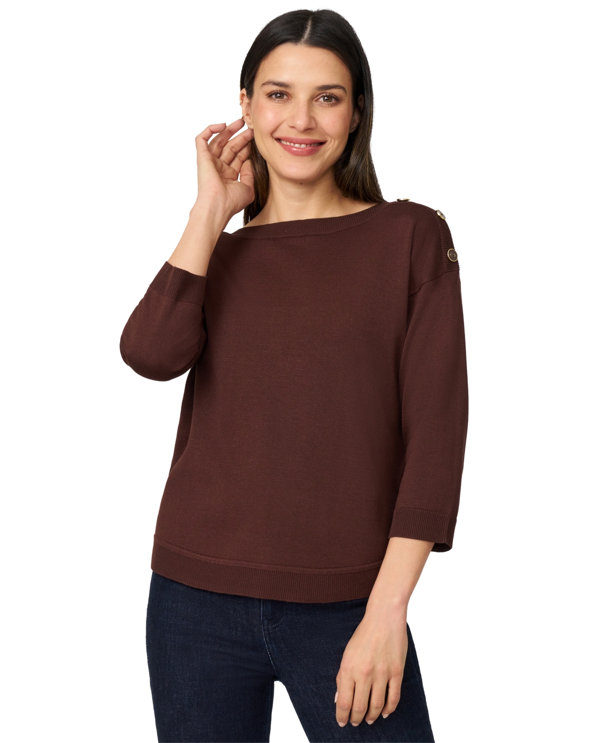 Click here for Melissa Paige Womens Boat-Neck Button-Shoulder Swe... prices