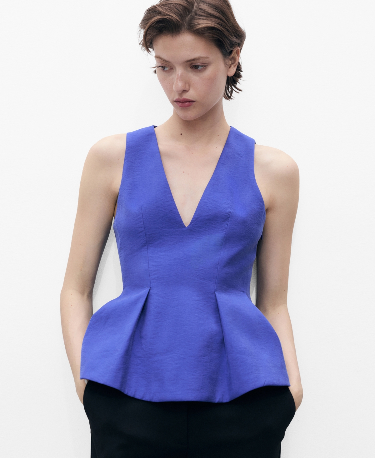 Click here for Mango Womens Modal V-Neck Top - Blue prices