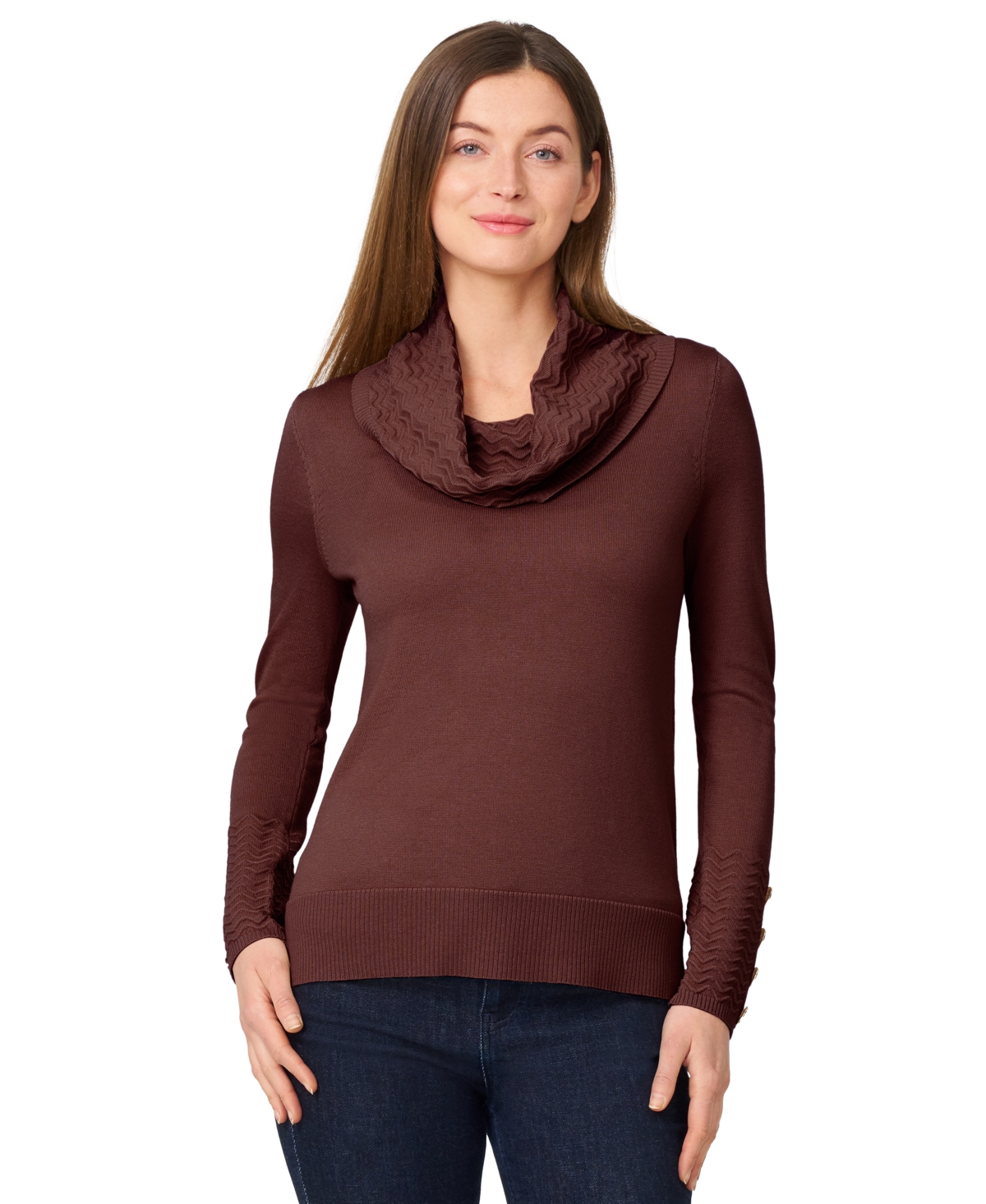 Click here for Melissa Paige Womens Chevron-Trimmed Cowl-Neck Swe... prices