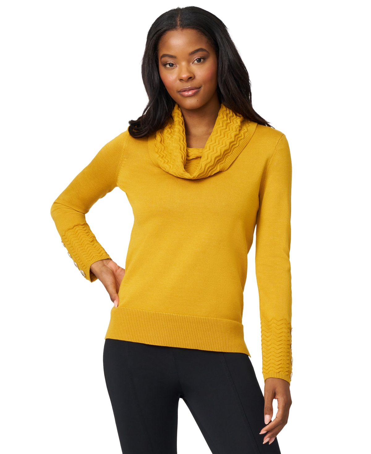 Click here for Melissa Paige Womens Chevron-Trimmed Cowl-Neck Swe... prices