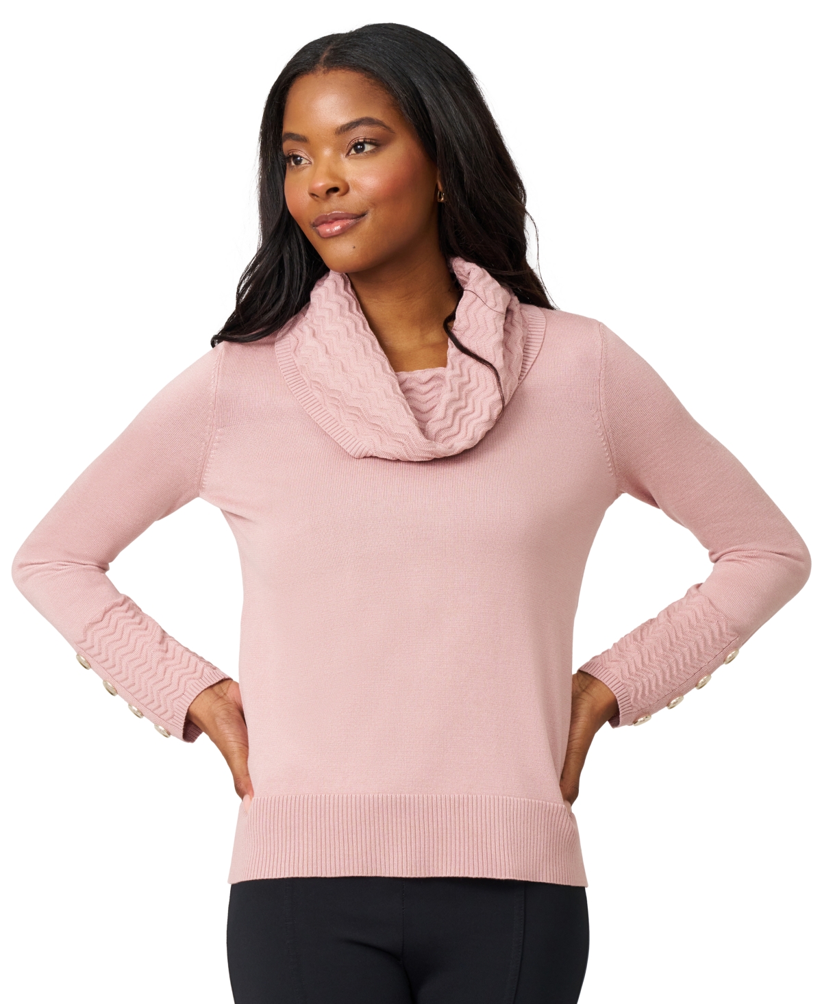 Click here for Melissa Paige Womens Chevron-Trimmed Cowl-Neck Swe... prices