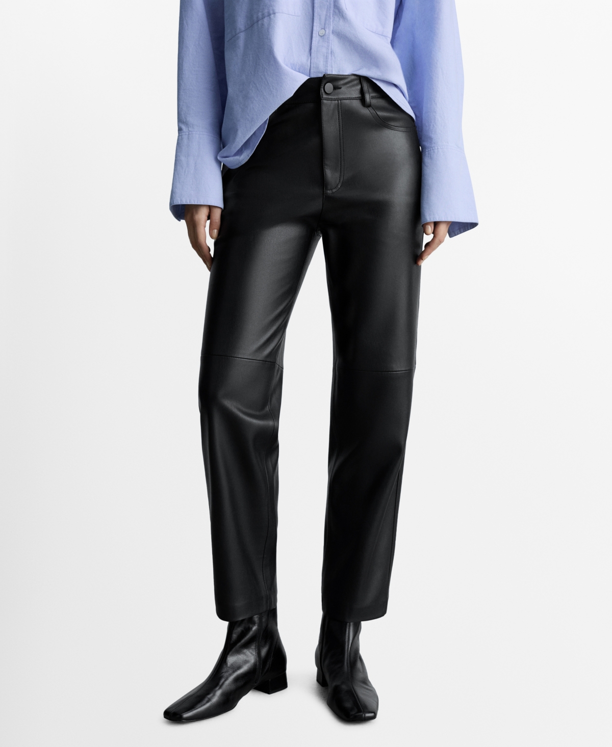 Click here for Mango Womens Leather-Effect Straight Pants - Black prices
