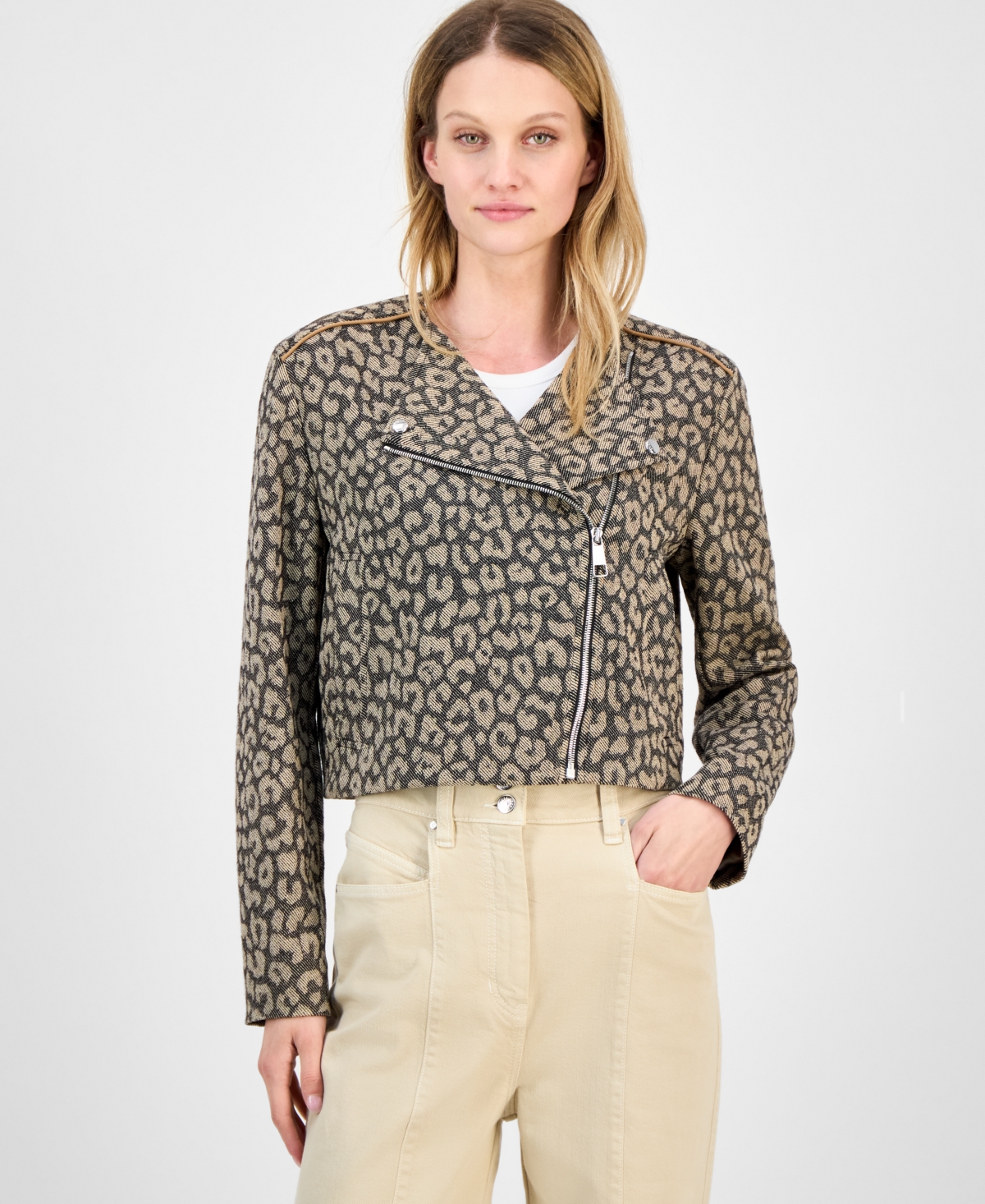 Click here for Boss Orange Womens Leopard-Print Crop Jacket - Leo... prices