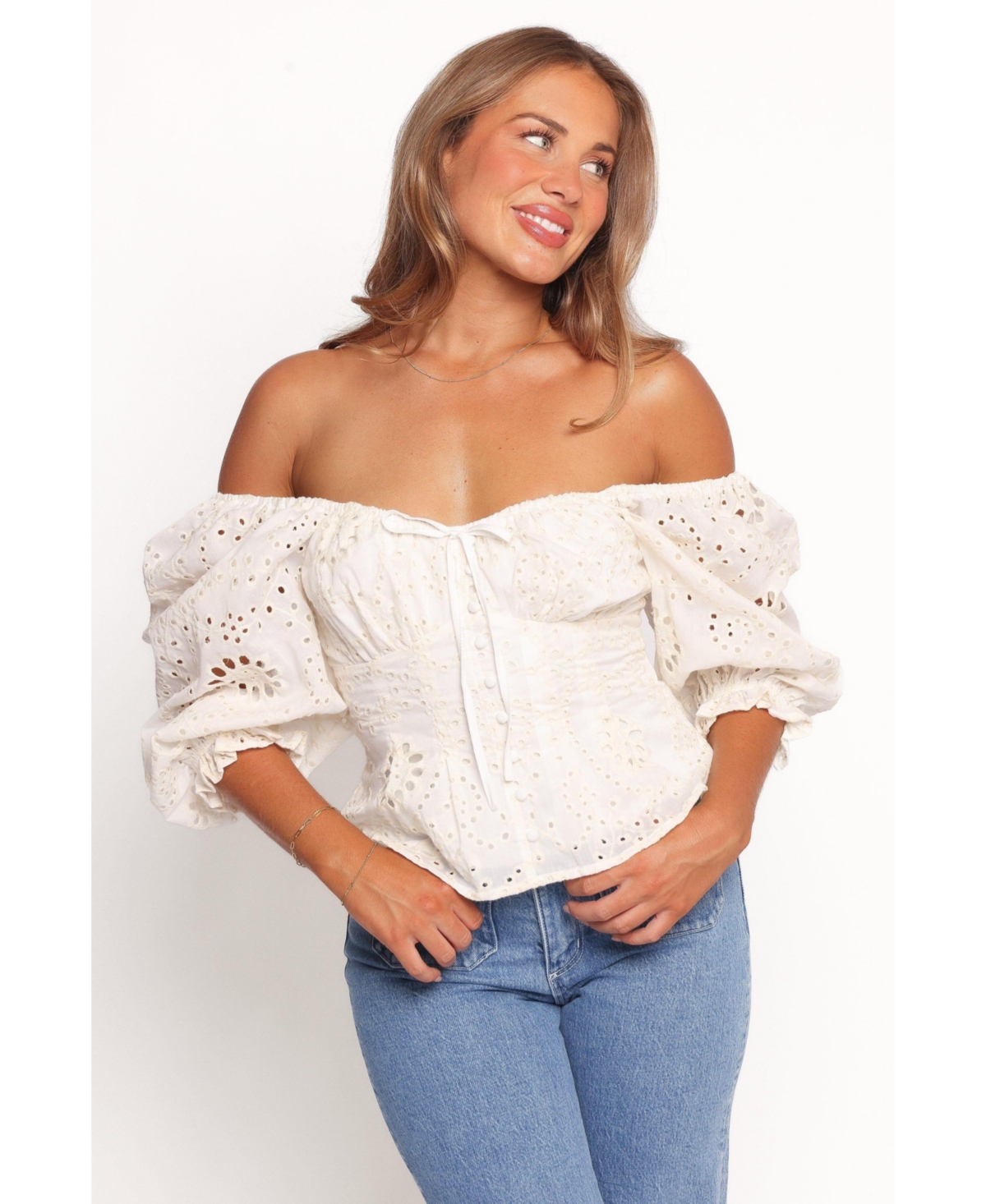 Click here for Petal and Pup Womens Mairead Eyelet Top - Cream prices